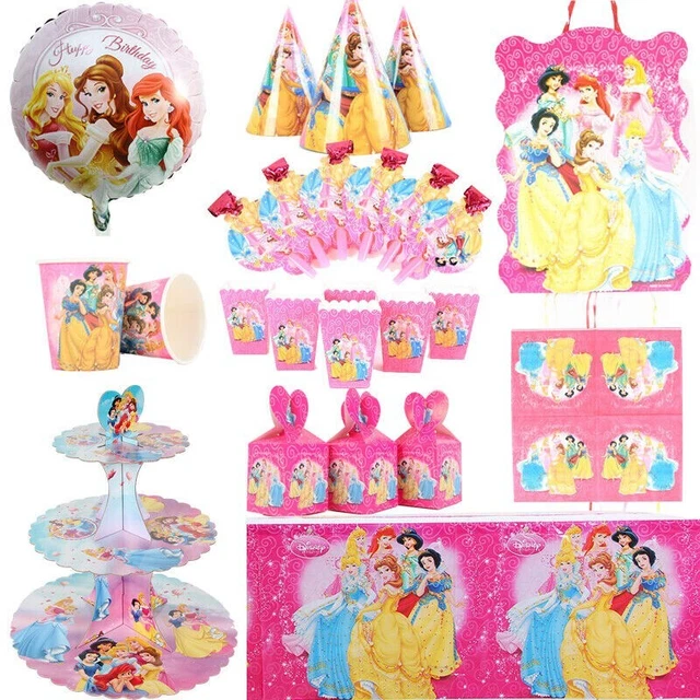 DISNEY PRINCESS THEME Girls Pink Tableware Banner Cup Birthday Party ...