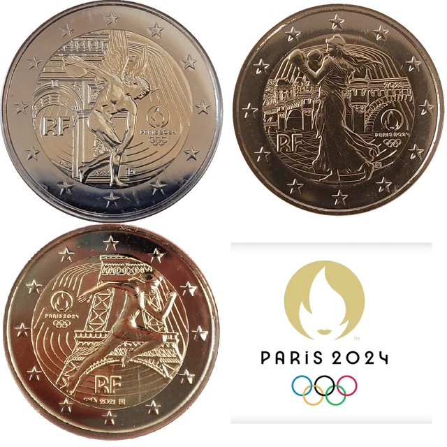 FRANCE 2 EURO coin card 2021 2022 2023 BUNC Olympics Paris 2024 ring ...