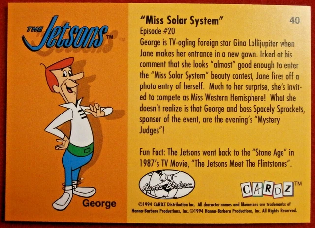 Hanna Barbera Card 40 The Jetsons Miss Solar System Cardz 1994