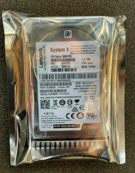 LENOVO 1.2TB 10K 12Gbps SAS 2.5" G3HS HDD 00WG700 FRU 00WG701 00WG704 ...