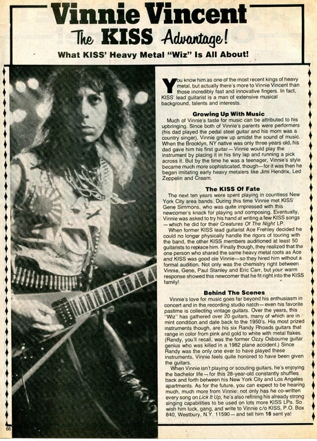 Vinnie Vincent Pinup Clipping Cutting From Teen Magazine 80s Lick It Up