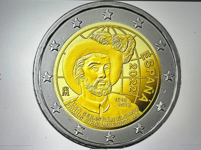 SPAGNA MONETA COMMEMORATIVA 2 euro 2022 ST Juan Sebastian Elcano oncia ...