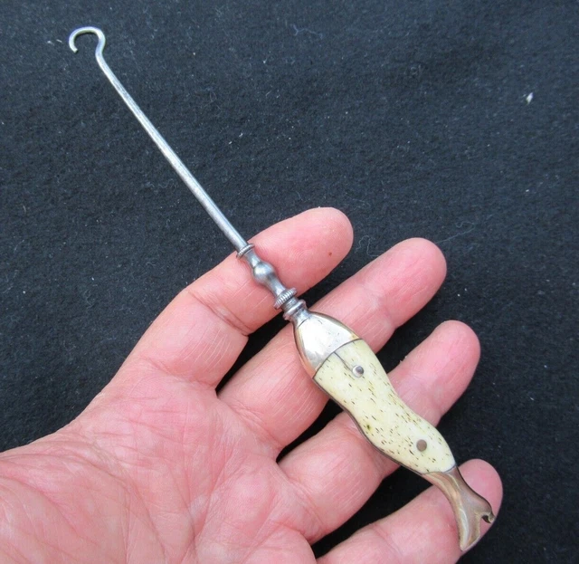 RARE ANCIEN FIN CROCHET à BOTTINE TIRE LACET ART POPULAIRE XIX e EUR ...
