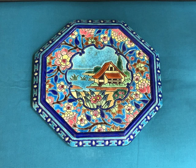 ANCIEN DESSOUS DE plat en émaux de LONGWY signé Faïence Céramique Table ...