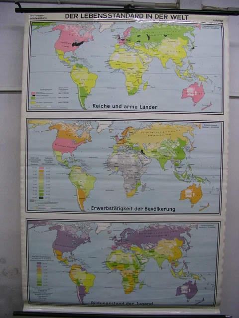 SCHULWANDKARTE WORLD ATLAS Earth Live Standard 1970 138x207 Vintage ...