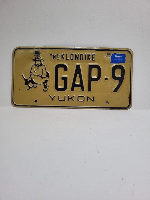 SINGLE YUKON, CANADA LICENSE PLATE 1987 Tag Vanity GAP - 9 MINOR GOLD ...
