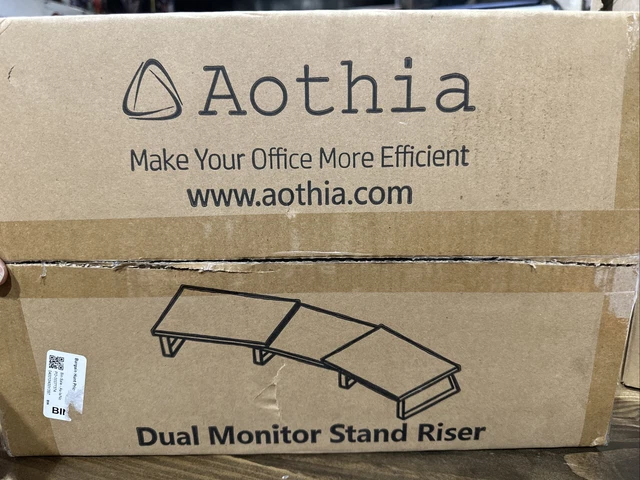 AOTHIA LARGE DUAL Monitor Stand Riser, Solid Wood Desk Dual, Black ...