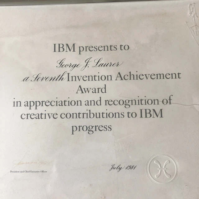 1981 INVENTION AWARD Ibm International Business Machines History George ...