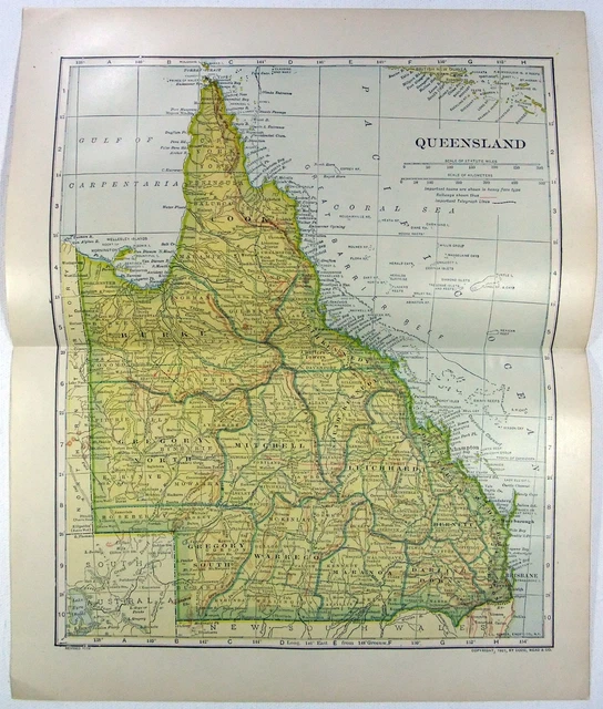 ORIGINAL 1912 MAP of Queensland, Australia by L. L. Poates £13.07 ...