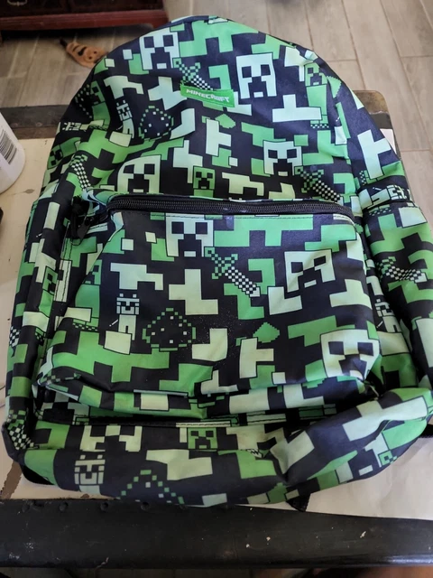 MINECRAFT CREEPER SCHOOL Backpack Book Bag 16" Full Size Green Black £9 ...