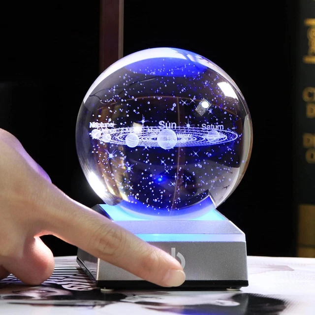 SOLAR SYSTEM CRYSTAL Ball 3D Planets Sun System Globe with LED Base ...