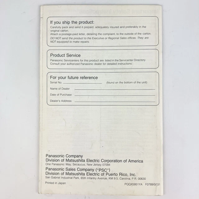 PANASONIC ANSWERING SYSTEM KX-T1460 Users Guide OEM Original Operating ...