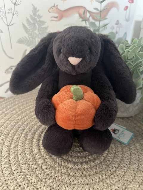 JELLYCAT SMALL BASHFUL Pumpkin Bunny BNWT Retired Halloween Black Inky ...