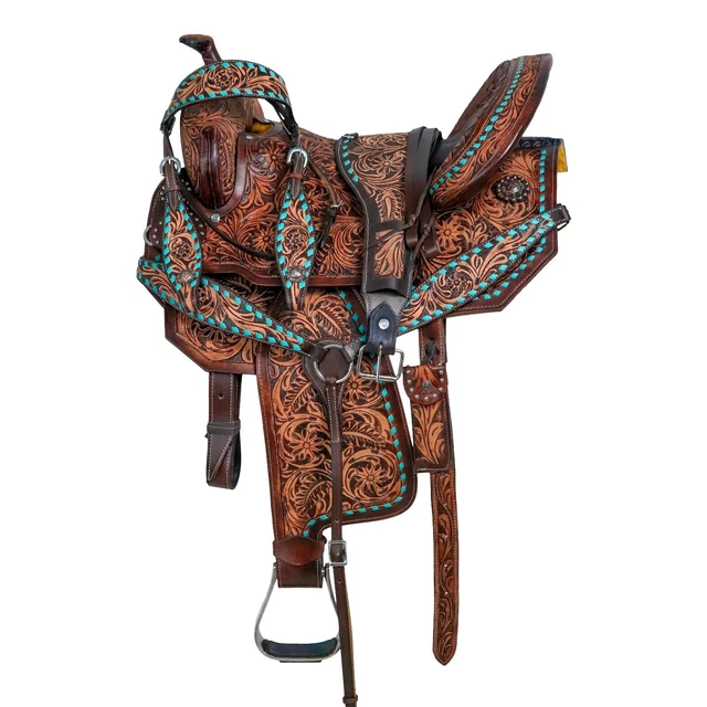 BARREL RACING WESTERN Trail Horse Saddle Tack Premium Leather Tooled ...