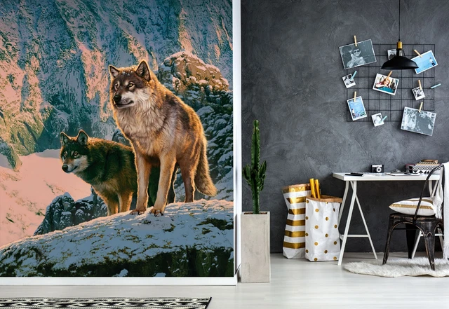 3D WOLF COUPLE Snow A688 Wallpaper Wall Mural Self-adhesive Vincent Amy ...