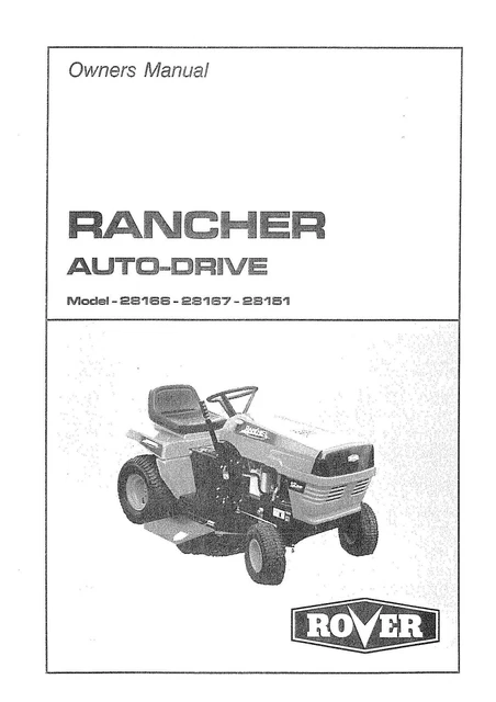 ROVER RANCHER 28166-28167-28151 Ride-on Mower 16 page Owners Manual CD ...