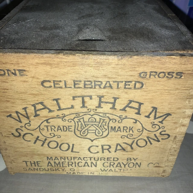 WALTHAM SCHOOL CRAYONS wooden Dovetail Joint crate box, made in the U S ...