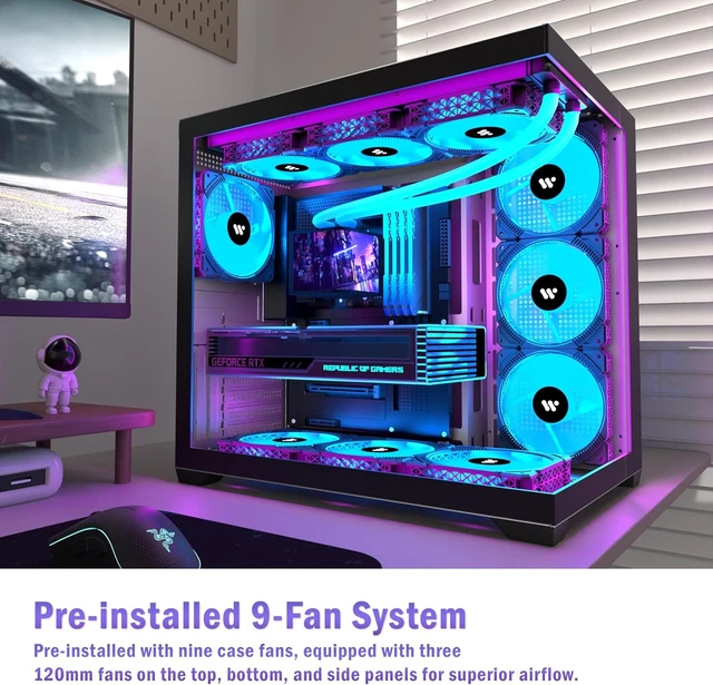 AMANSON PC GEHÄUSE ATX 9 PWM ARGB Lüfter vorinstalliert, Mid-Tower Gaming SCHWARZ EUR 153,88 ...