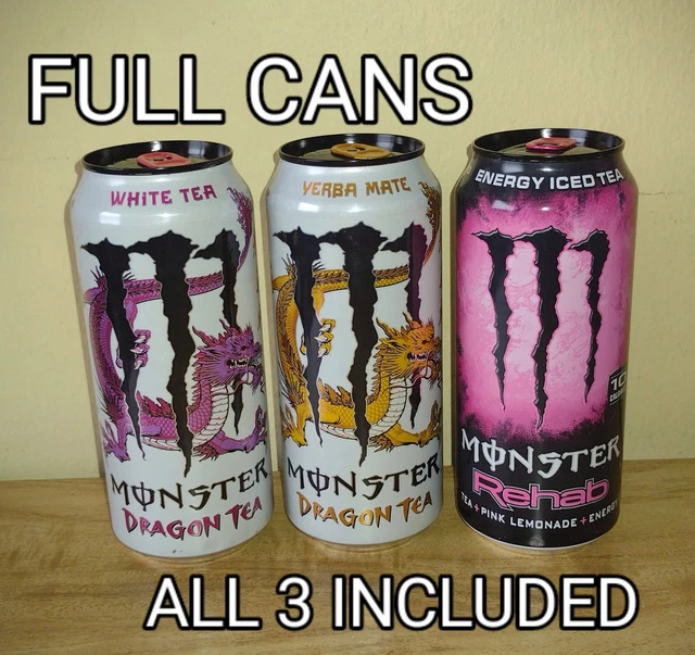 RARE! MONSTER ENERGY DRINK DRAGON TEA WHITE + YERBA & REHAB PINK ALL 3 ...