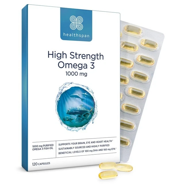 HEALTHSPAN HIGH STRENGTH Omega 3 1000mg 120 Capsules for Heart Health £ ...