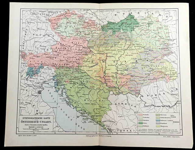 ETHNOGRAPHIC MAP AUSTRO Hungarian Empire Ethnicity GERMAN Antique 1899 ...