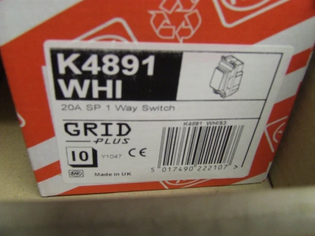 MK K4891 WHI 20A Sp 1 Way Grid Switch Pre Owned £2.95 - PicClick UK