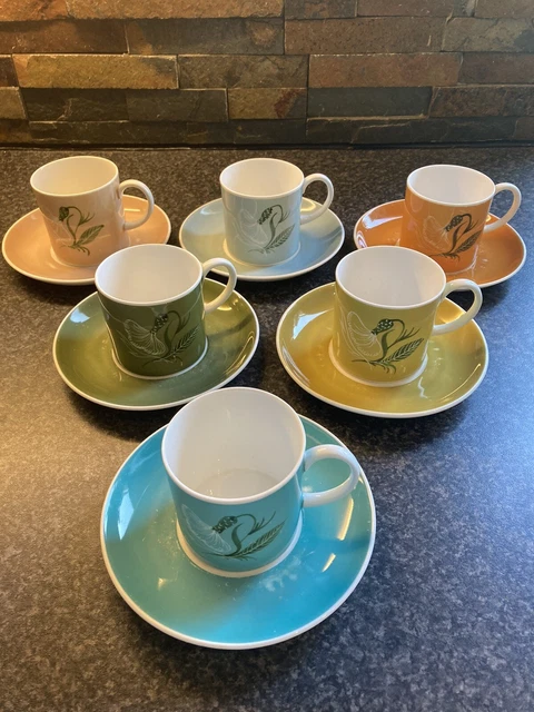 SET OF 6 Susie Cooper Coffee Cups & Saucers Dandelion Flower Original ...