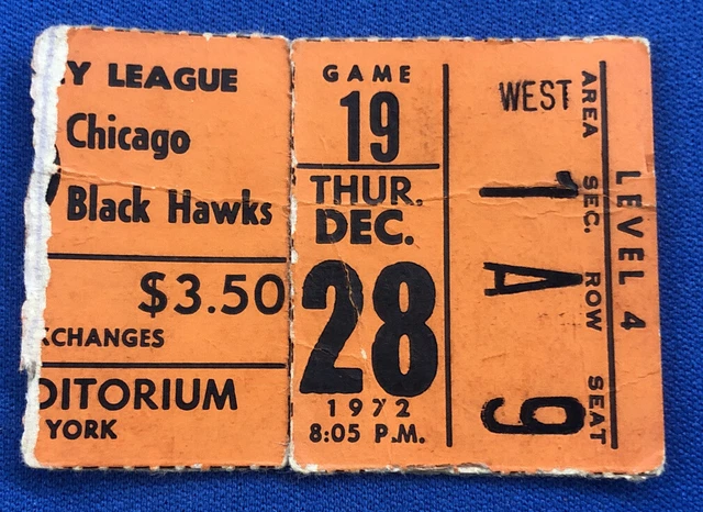 1972 BUFFALO SABRES Ticket Stub vs Faucons noirs GERRY MEEHAN CHAPEAU ...