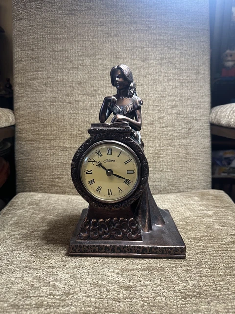 VINTAGE JULIANA QUARTZ Mantel Clock with Lady Figurine Sculpture Pre ...