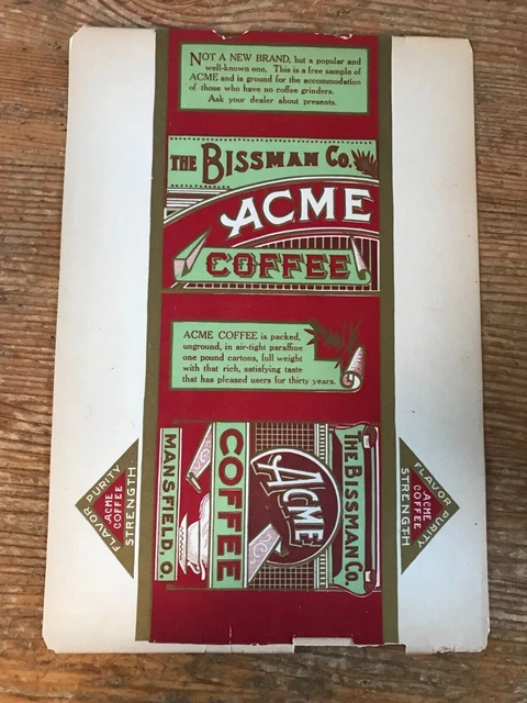VINTAGE THE BISSMAN CO. ACME COFFEE paper advertising label £7.09 ...