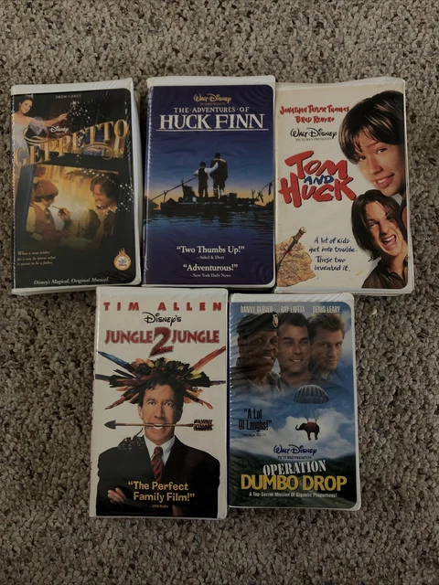 5 VINTAGE WALT Disney VHS Geppetto/Jungle2Jungle/Tom And Huck/Dumbo ...
