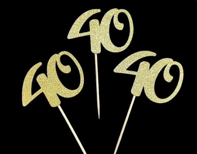 40TH BIRTHDAY ANNIVERSARY Cupcake Toppers Gold Glitter Number 40 Cake ...