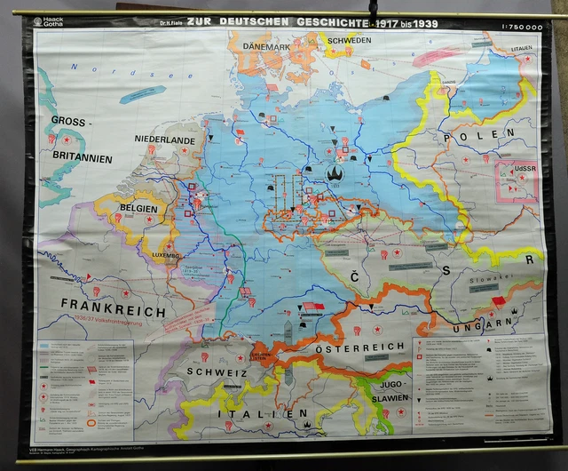 VINTAGE MURAL MAP Wall Chart About German History 1917 -1939 £170.51 ...