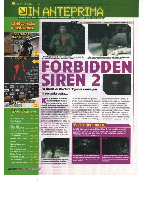 MAGAZINE ARTICLE FORBIDDEN SIREN 2 Playstation 2 PS2 Italian review ...