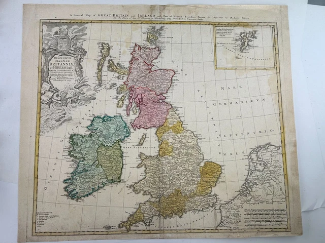 ANTIQUE MAP OF The British Isles By Homann Heirs (C.1749) Ireland £58. ...