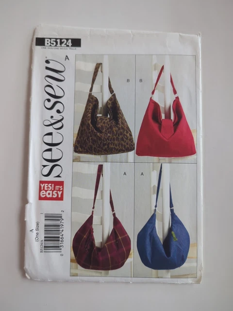 BUTTERICK SEE & Sew Sewing Pattern B5124 Two Lined Handbags Purses ...