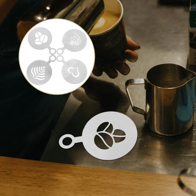 4PCS STAINLESS STEEL Latte Art Stencils Coffee Decorating Templates ...