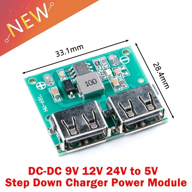 1PCS 9V 12V 24V to 5V DC-DC Step Down Charger Power Module Dual USB ...