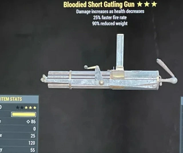 FALLOUT76 PS4 PS5 Bloodied 25 fast fire rate 90 reduce Weight Gatling ...