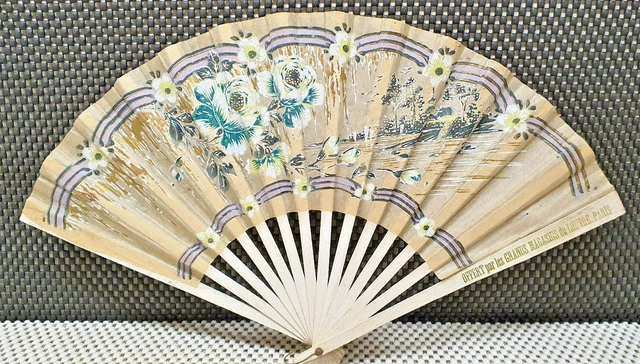 OLD ADVERTISING FAN Les Grand Shops Du Louvre Paris $42.46 - PicClick