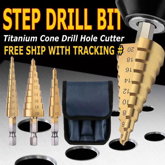 3PCS DRILL BIT Set Titanium Coated Steel Step Quick Change Unibit 1/4 ...