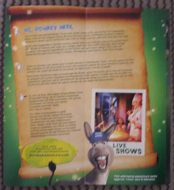 DREAMWORKS TOURS SHREK'S Adventure London promo flyer How to Train Your ...