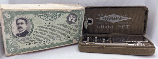 WW1 US MILITARY Issue Property US Army 1918 Gillette Safety Razor Khaki ...