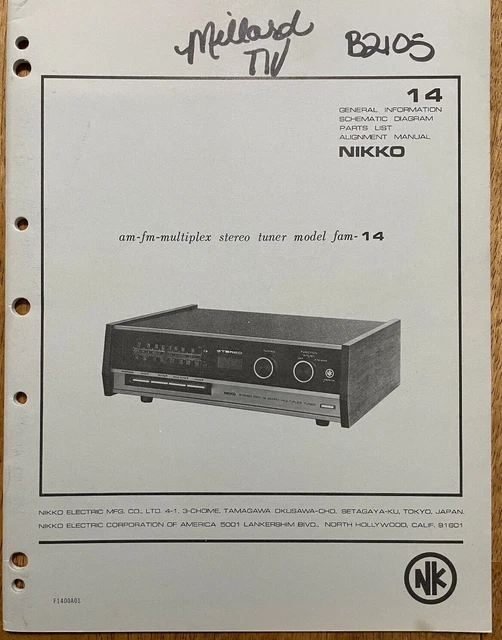 NIKKO NT-700 AM / Fm Stereo Tuner Original Service Repair Manual £15.90 ...
