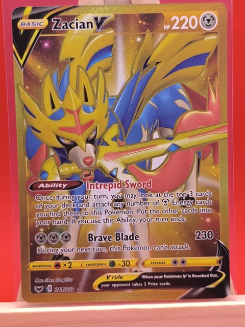 ZACIAN V 211/202 Sword & Shield Base Full Art Secret Rare Gold Pokemon ...