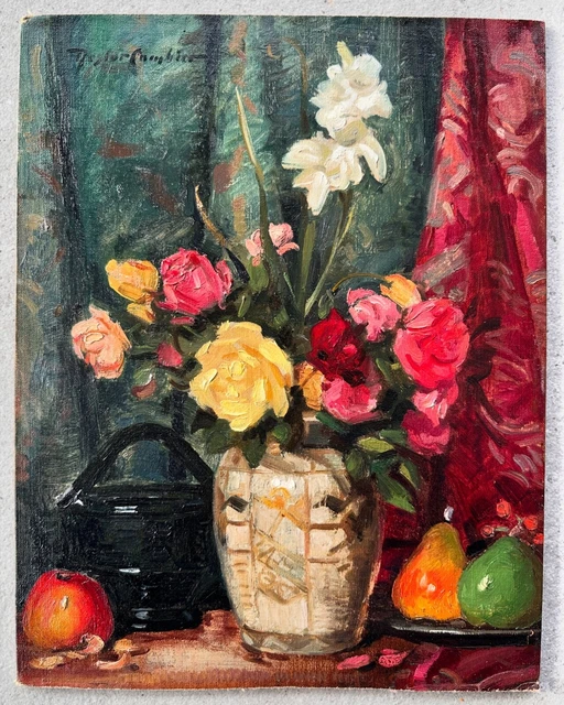 C.1925+NESTOR CAMBIER (1879-1957) +ROSES ET FRUITS+ TRÈS BIEN COTÉ++A ...