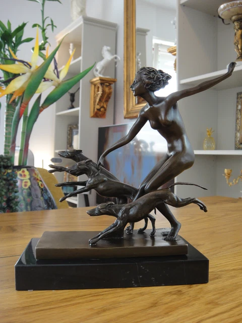 BRONZE STATUE DIANA mit Hunden Marmor Skulptur Antik Figur Göttin Mythologie NEU EUR 245,00 ...