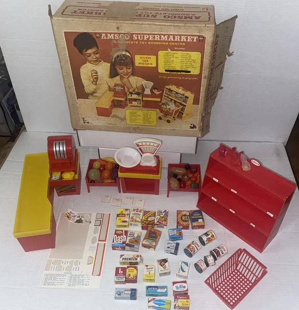 VINTAGE AMSCO TOY Supermarket Grocery Store 1960s Dollhouse Play Food ...