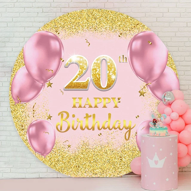 ROUND GOLD PINK Happy 20Th Birthday Backdrop $35.97 - PicClick AU