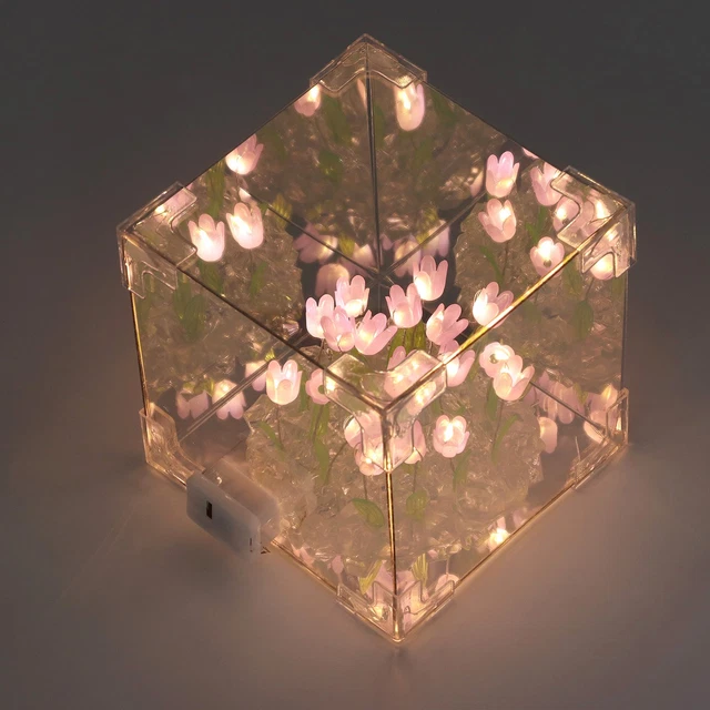 2 IN 1 Tulip Cube Mirror Lamp LED Decor Night Light Handmade Tulip ...